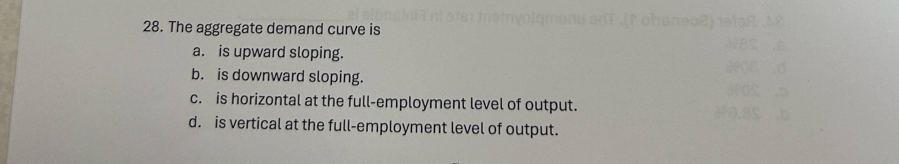Solved The aggregate demand curve isa. ﻿is upward sloping.b. | Chegg.com