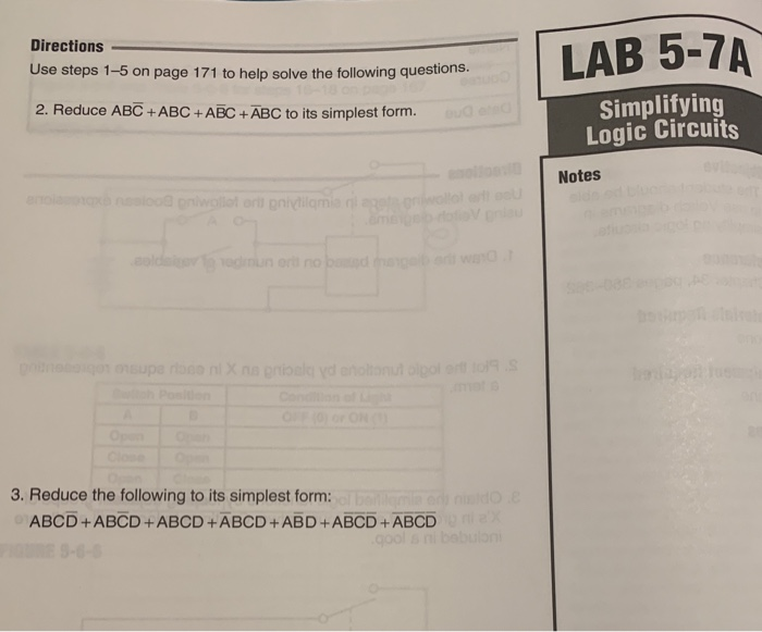 Solved Name Course LAB 5-7A Simplifying Logic Circuits Date | Chegg.com