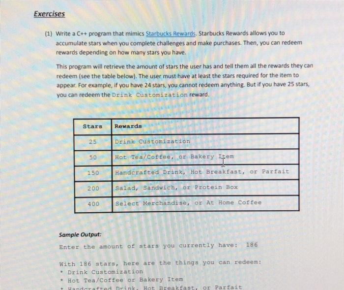 Solved (1) Write a C++ program that mimics Starbucks | Chegg.com