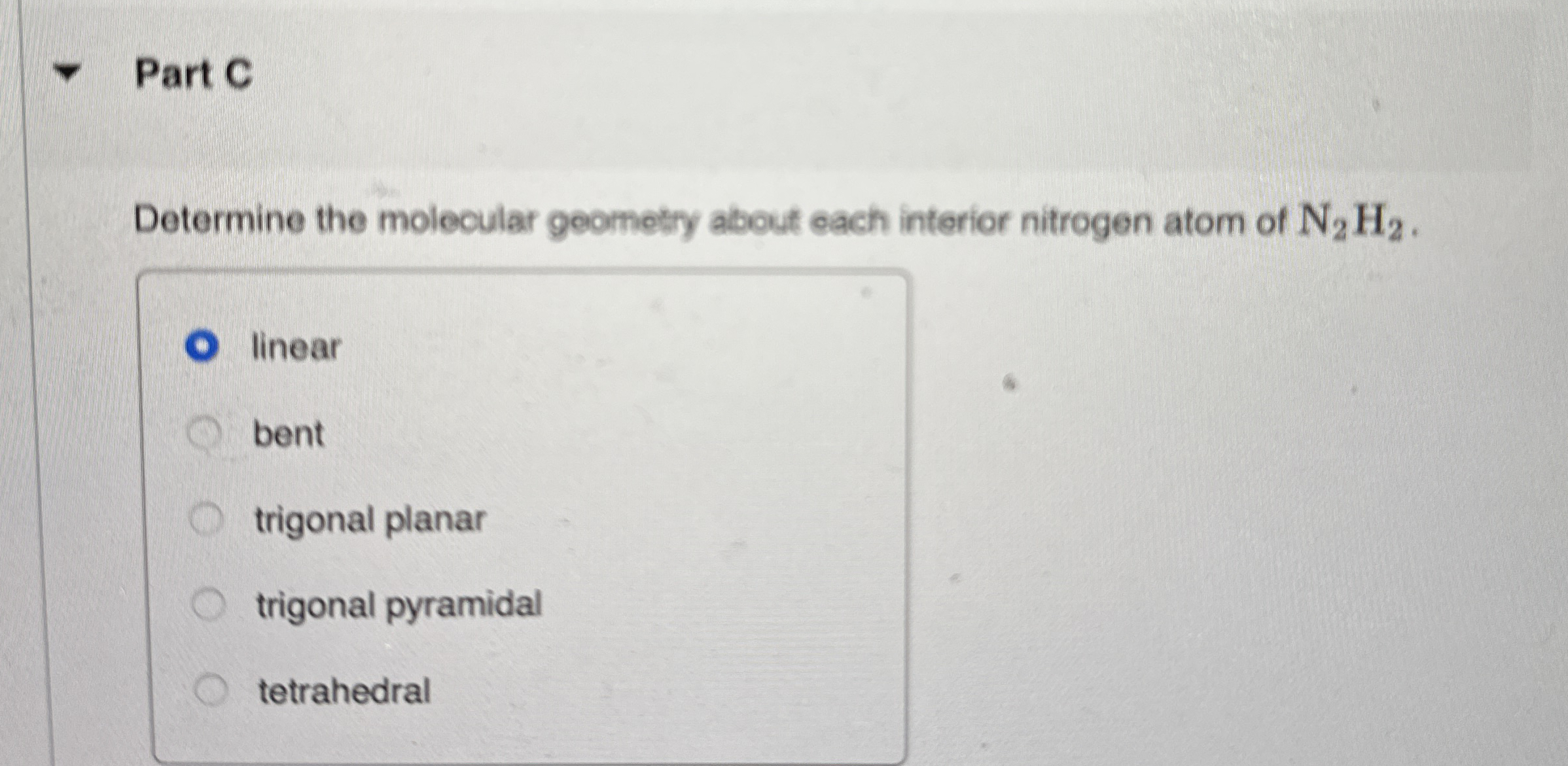 Solved Part CDetermine the molecular geometry about each | Chegg.com