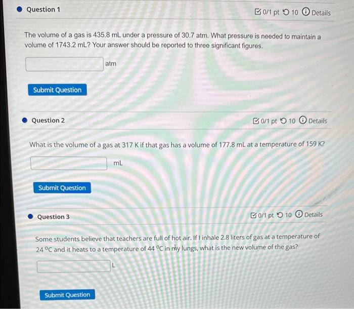 Solved The volume of a gas is 435.8 mL under a pressure of | Chegg.com