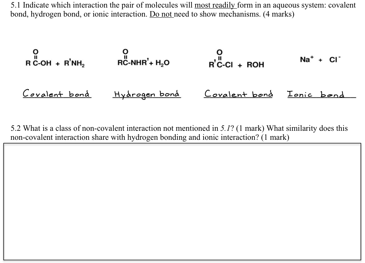Solved 5.1 ﻿Indicate which interaction the pair of molecules | Chegg.com