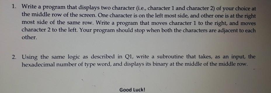Kindly Write a Assembly program(use 8086 (nasm | Chegg.com