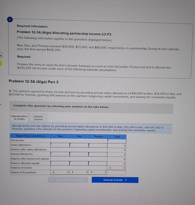 Solved 1Required informationProblem 12-3A (Algo) ﻿Allocating | Chegg.com
