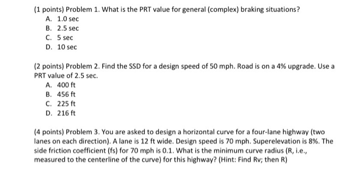 Solved (1 points) Problem 1. What is the PRT value for | Chegg.com