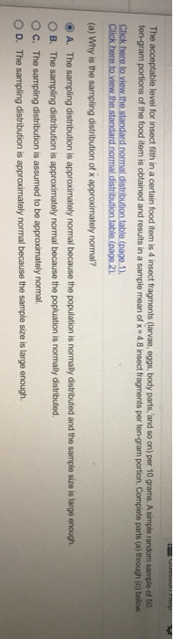 Solved The acceptable level for insect filth in a certain | Chegg.com