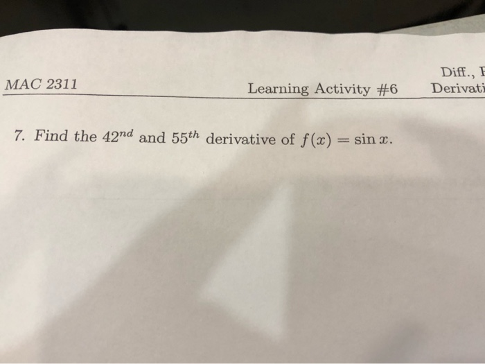 Solved MAC 2311 Learning Activity #6 Diff., I Derivati 7. | Chegg.com