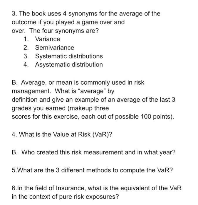 Solved 3. The book uses 4 synonyms for the average of the | Chegg.com