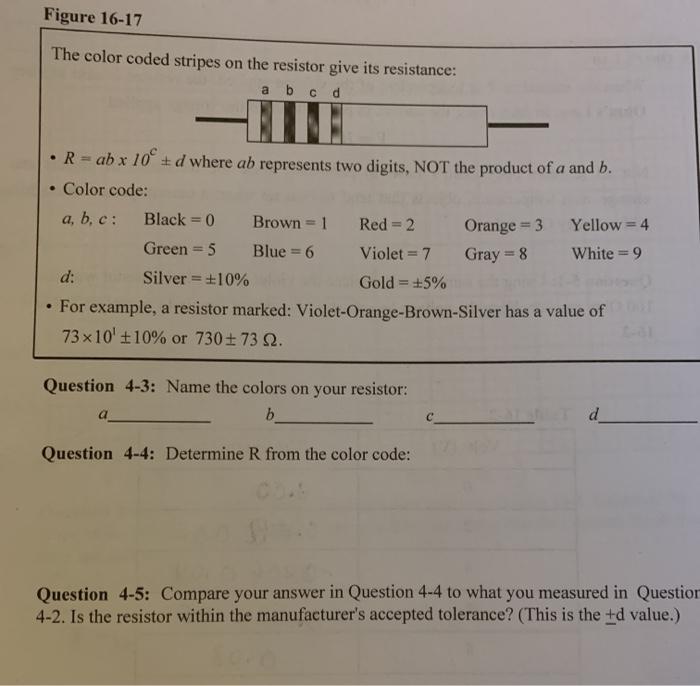 Solved Figure 16-17 The color coded stripes on the resistor | Chegg.com