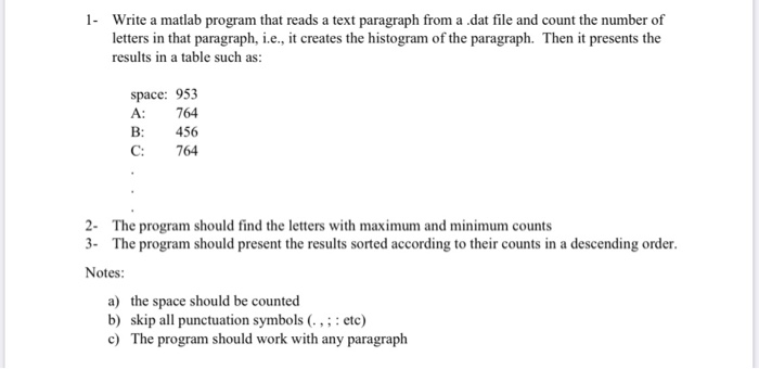 Solved 1- Write a matlab program that reads a text paragraph | Chegg.com
