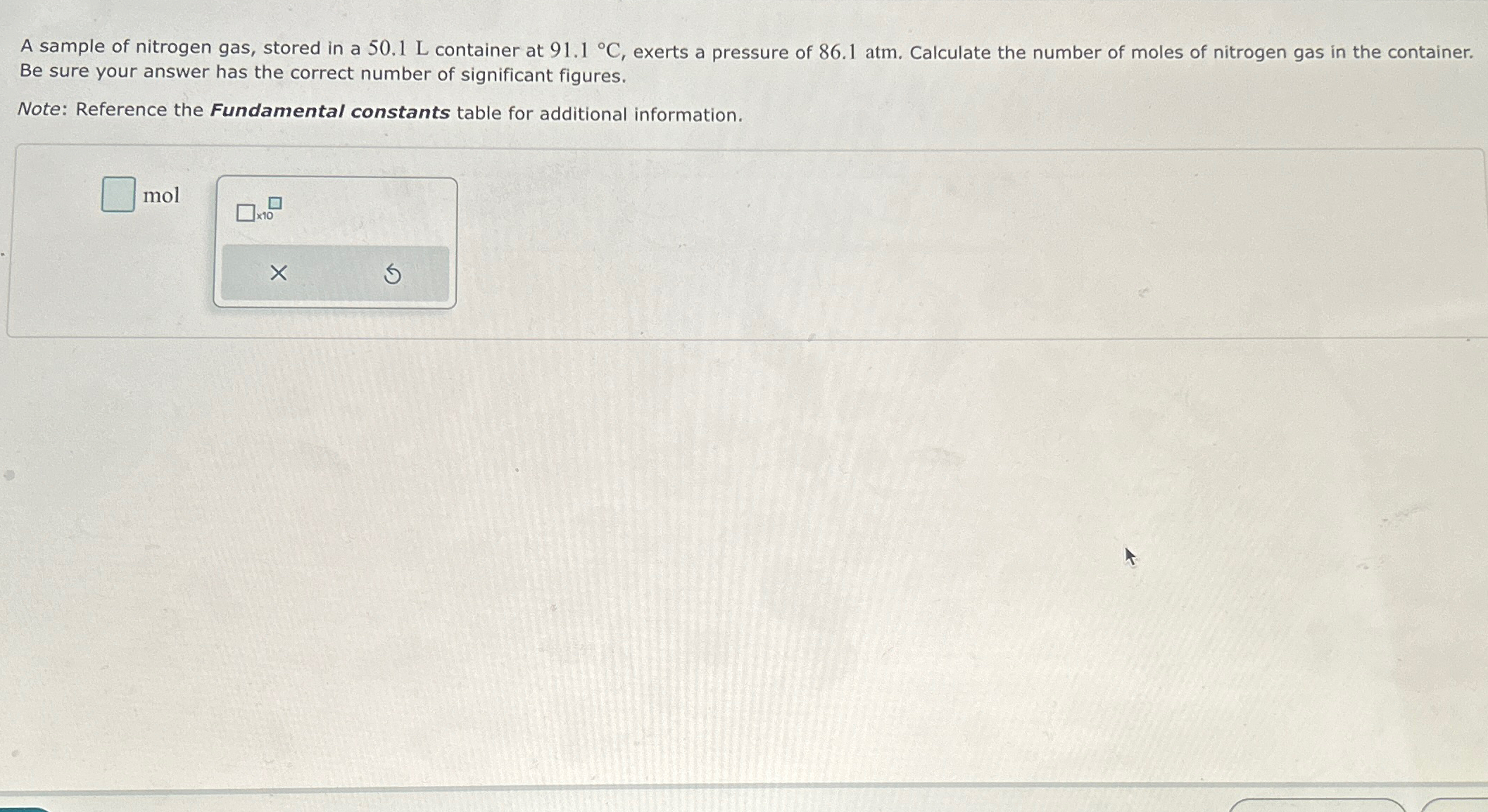 Solved A sample of nitrogen gas, stored in a 50.1L | Chegg.com