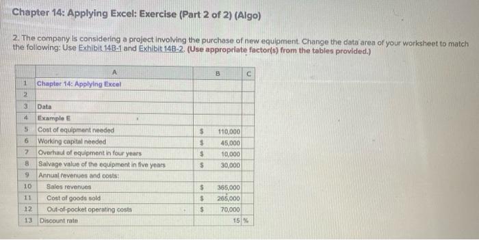 Solved Chapter 14: Applying Excel: Exercise (Part 2 of 2) | Chegg.com