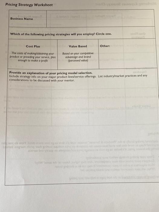 Solved Pricing Strategy Worksheet Business Name Which of the | Chegg.com