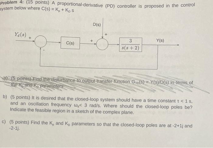 Solved Problem 4: (15 points) A proportional-derivative (PD) | Chegg.com