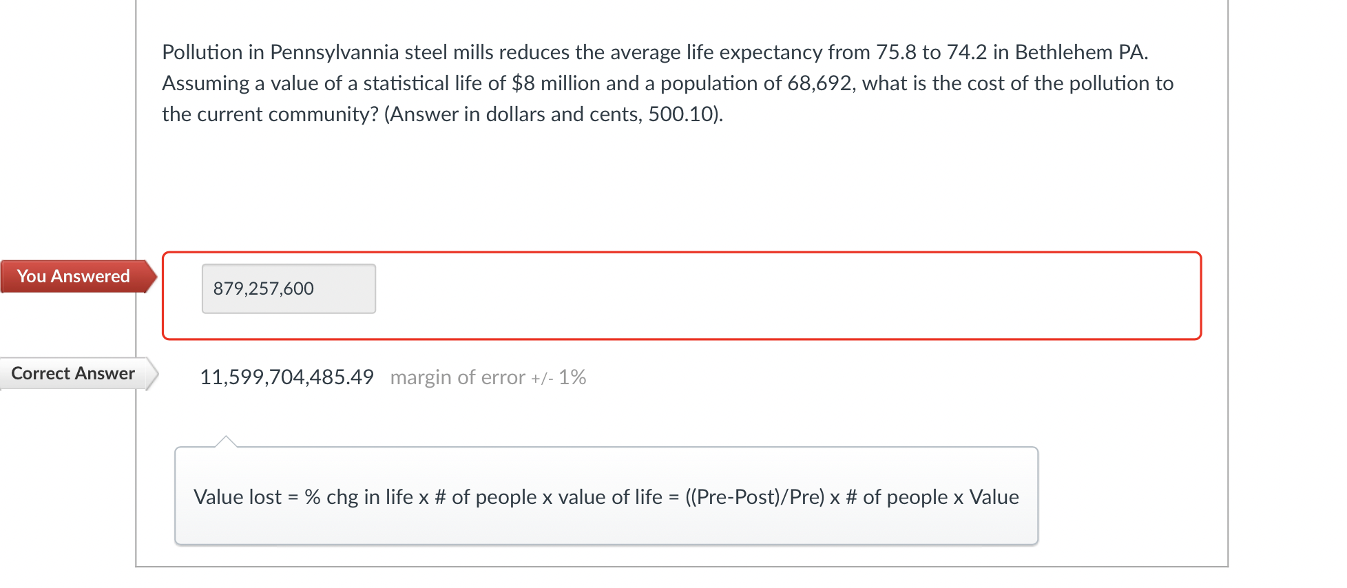 Solved Please walk me through the calculation:Pollution in | Chegg.com