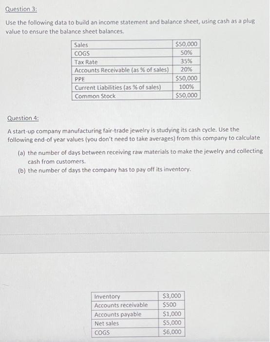 Solved Question 3 Use The Following Data To Build An Income 