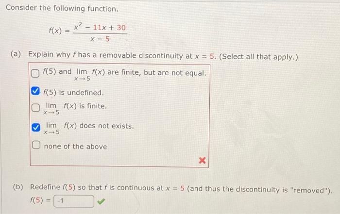 Solved Consider the following function. f(x)=x−5x2−11x+30 | Chegg.com