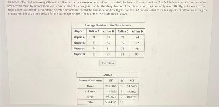 Solved The FAA is interested in knowing if there is a | Chegg.com