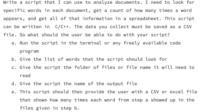 Solved Write a script that I can use to analyze documents. I | Chegg.com