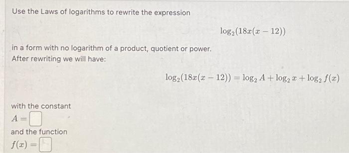 Solved Use the Laws of logarithms to rewrite the expression | Chegg.com