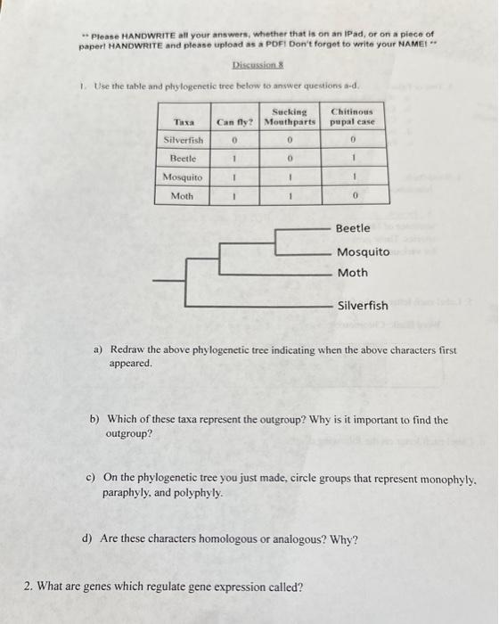 Solved *P Please HANDWRITE all your answers, whether that is | Chegg.com