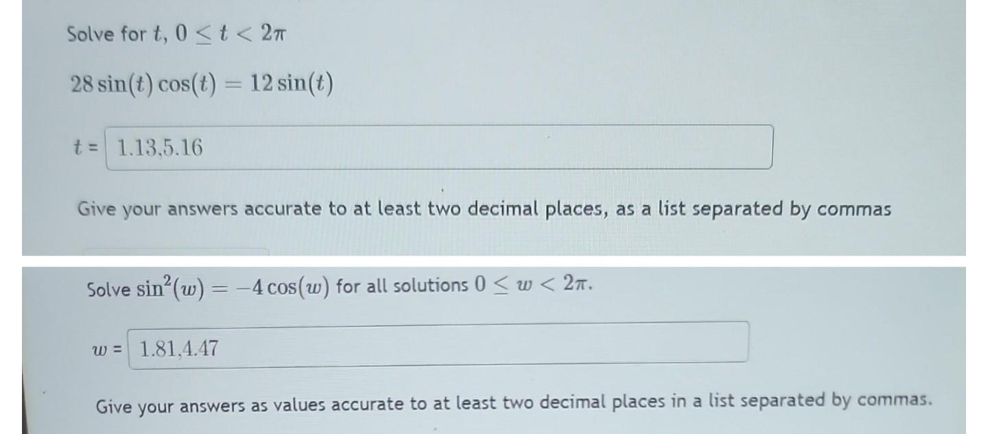 Solved Solve for t,0≤t
