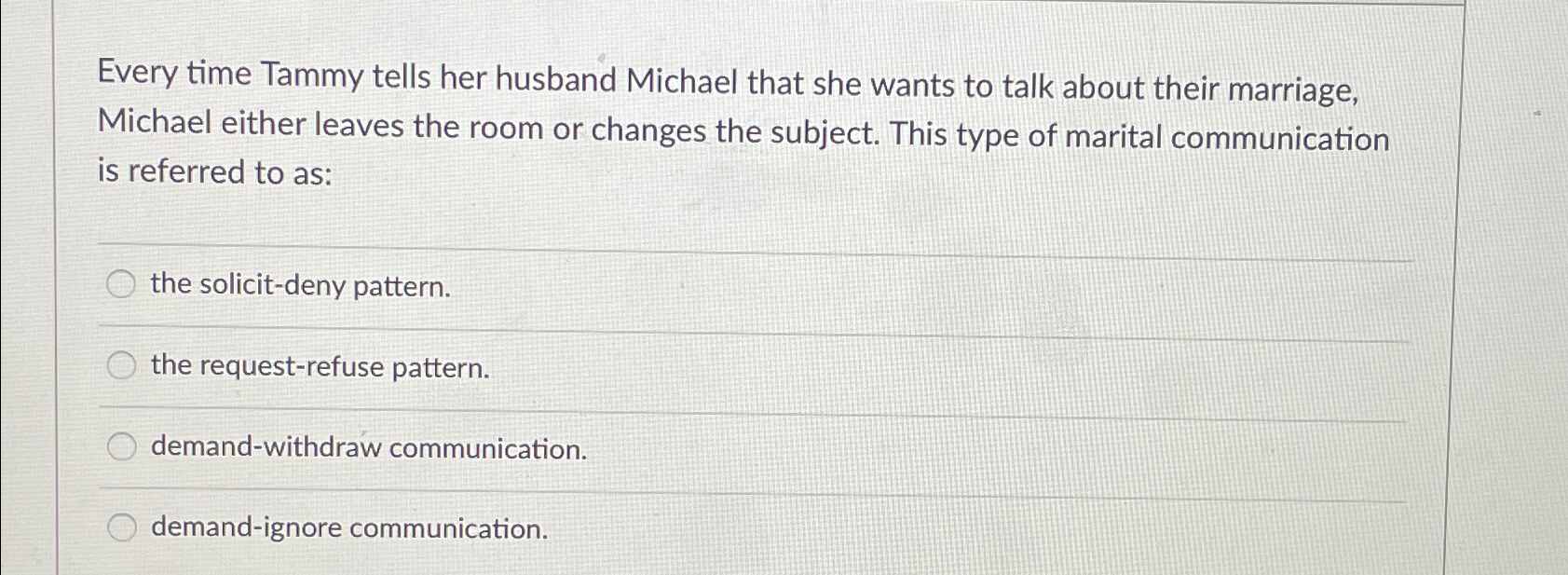 Solved Every time Tammy tells her husband Michael that she | Chegg.com