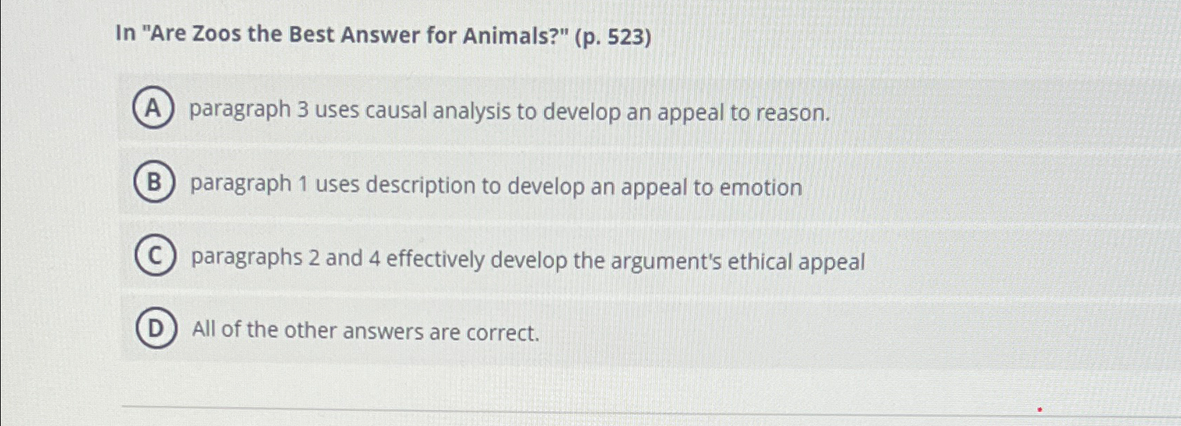 Solved In "Are Zoos the Best Answer for Animals?" | Chegg.com