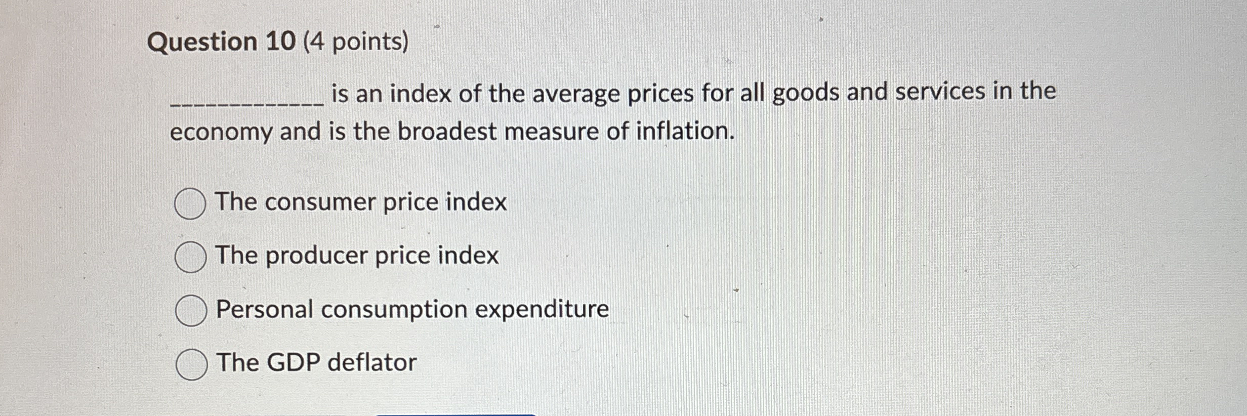 Solved Question 10 (4 ﻿points) ﻿is an index of the average | Chegg.com