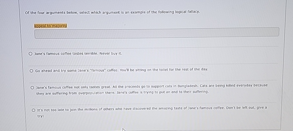 Solved of the four arguments below, select which argument is | Chegg.com