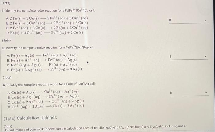Solved 1. Identify the complete redox reaction for a | Chegg.com