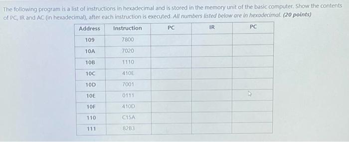 Solved The following program is a list of instructions in | Chegg.com