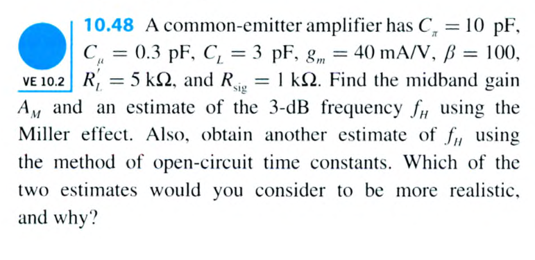 Solved 10.48 ﻿A common-emitter amplifier has C_(\pi | Chegg.com