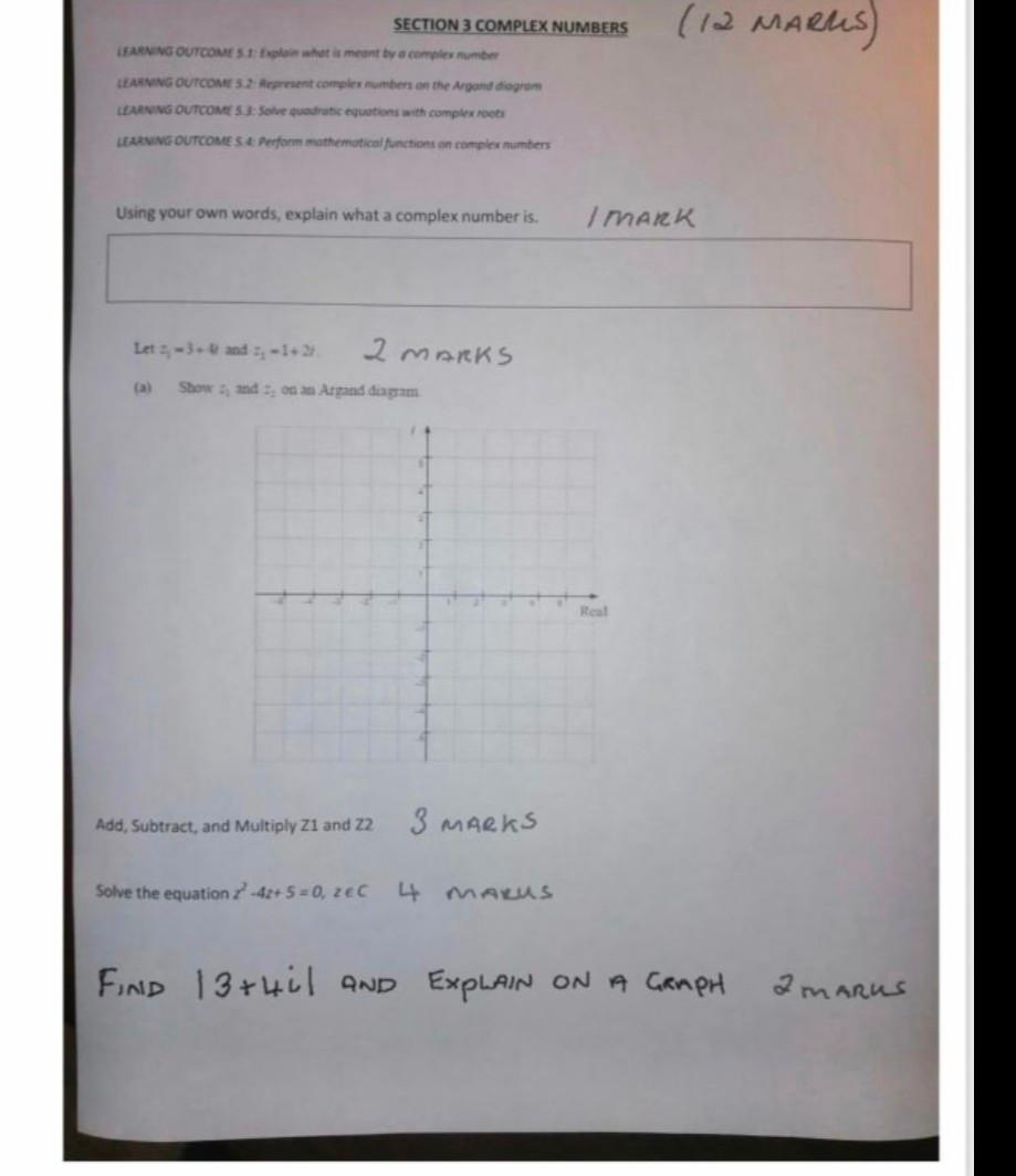 Solved SECTION 3 COMPLEX NUMBERS LEARNING OUTCOME 5.1: | Chegg.com