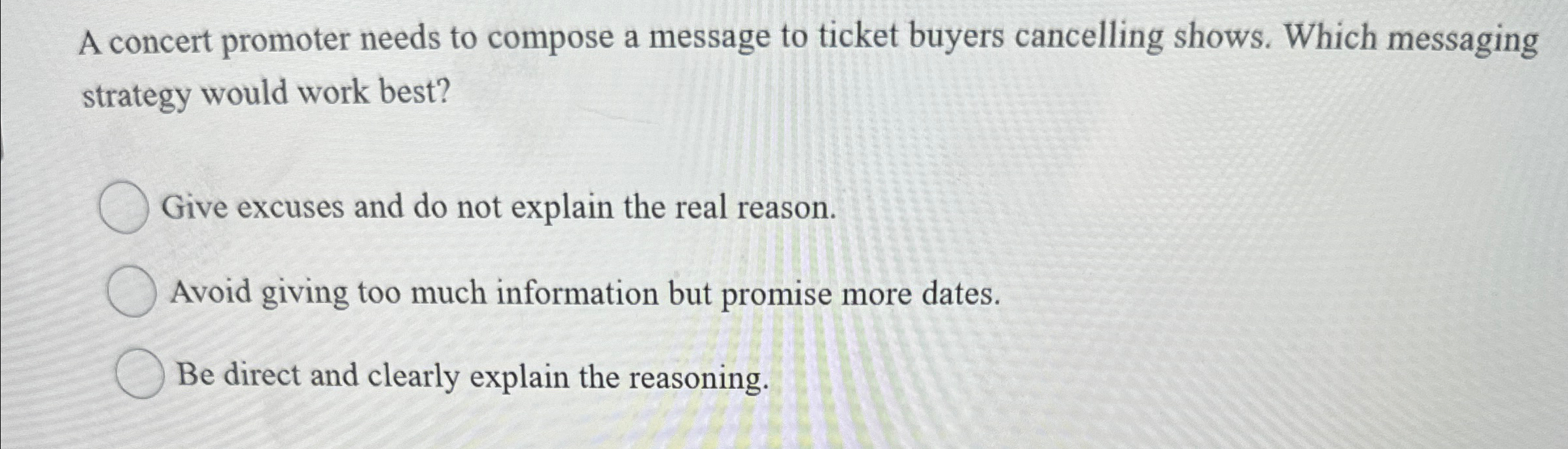 Solved A concert promoter needs to compose a message to | Chegg.com