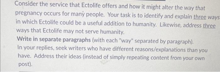 Solved Consider the service that Ectolife offers and how it | Chegg.com