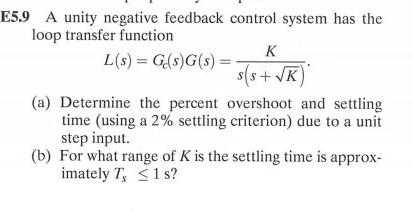 Solved A unity negative feedback control system has the loop | Chegg.com