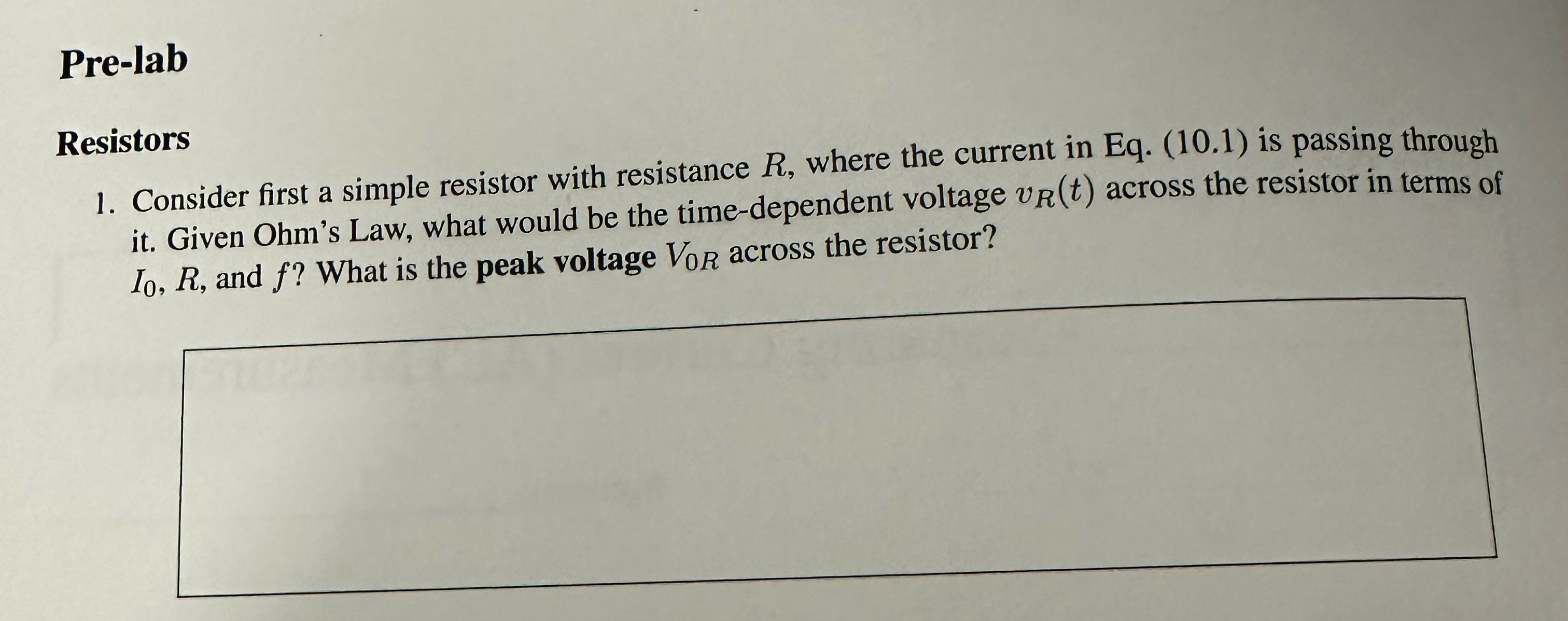 Solved Pre-labResistorsConsider first a simple resistor with | Chegg.com