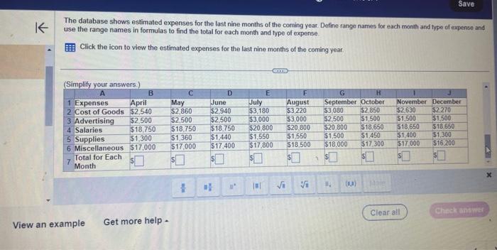 Solved The database shows estimated expenses for the last | Chegg.com