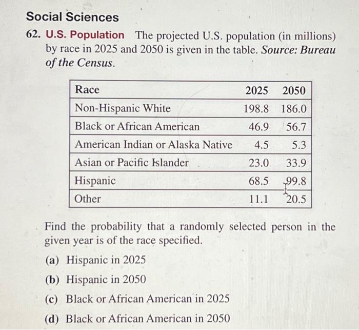 Solved Social Sciences 62. U.S. Population The projected | Chegg.com
