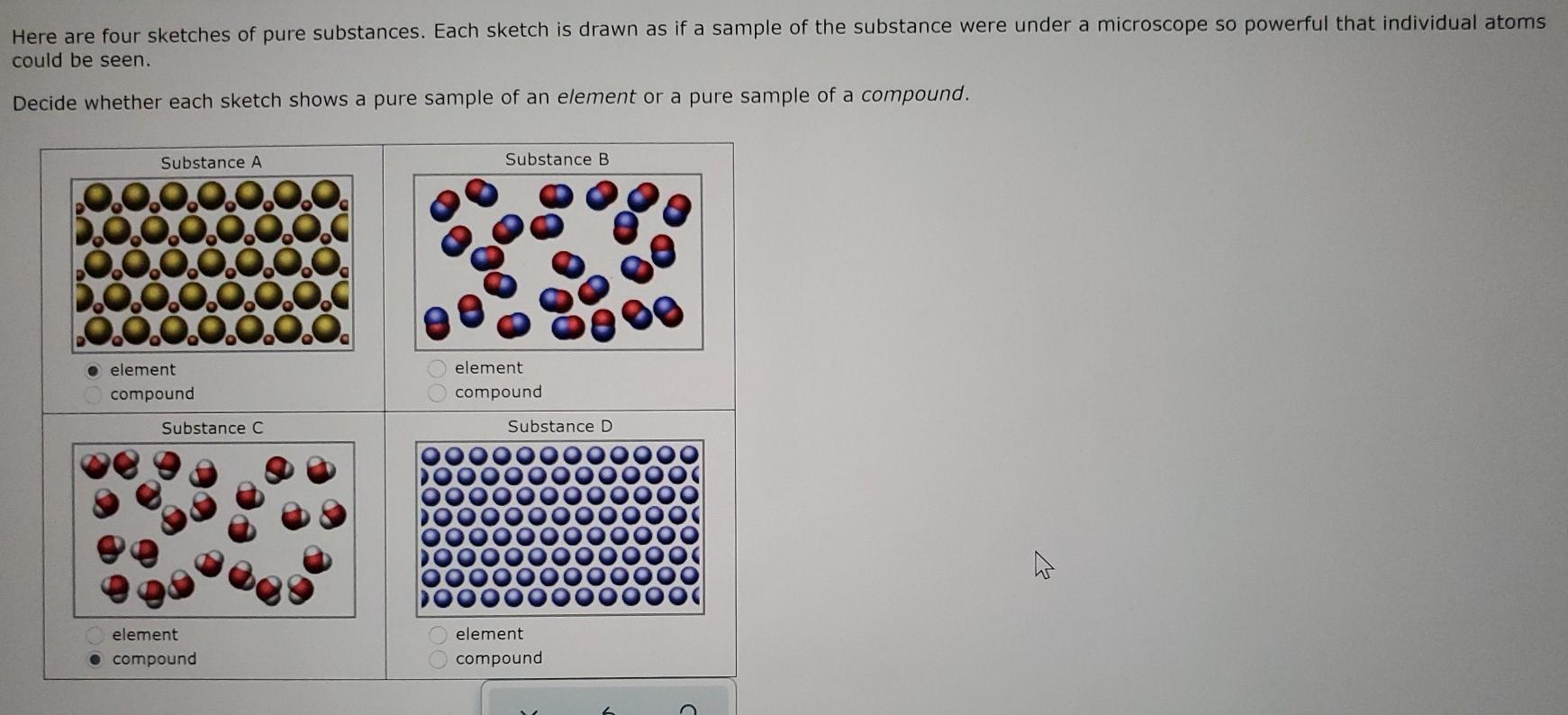 Solved Here are four sketches of pure substances. Each | Chegg.com