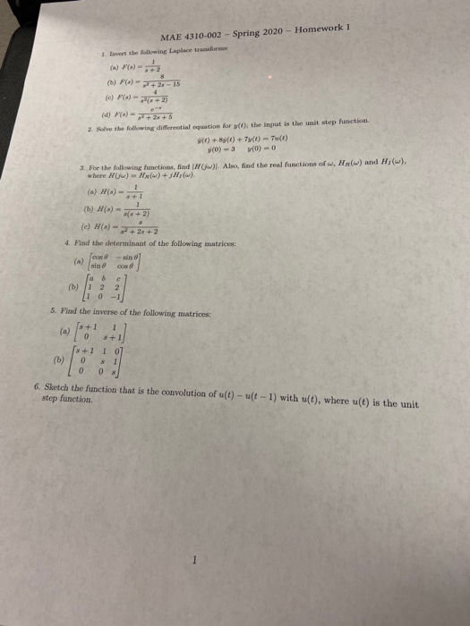 Solved MAE 4310-002 - Spring 2020 - Homework 1 1. Bottle | Chegg.com