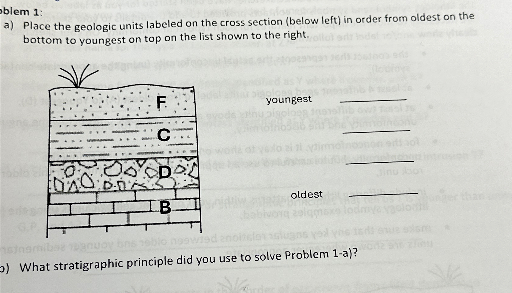 Solved blem 1 ﻿:a) ﻿Place the geologic units labeled on the | Chegg.com