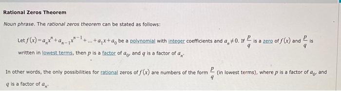 Solved Use the rational zeros theorem to list all possible | Chegg.com