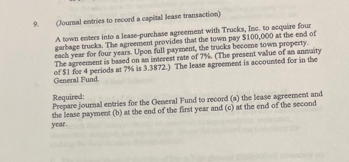 Solved (Journal entries to record a capital lease | Chegg.com