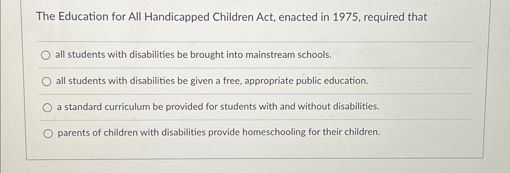 Solved The Education for All Handicapped Children Act, | Chegg.com