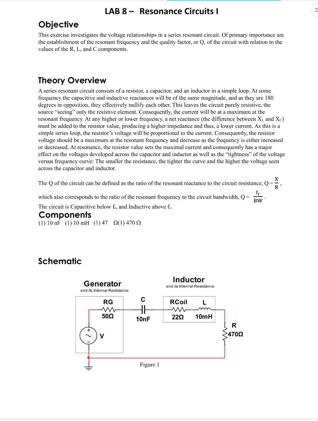 Solved LAB 8 - Resonance Circuits Objective This exercise | Chegg.com