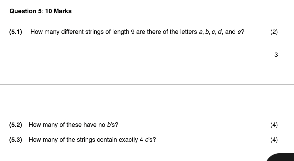 Solved Question 5: 10 ﻿Marks(5.1) ﻿How many different | Chegg.com