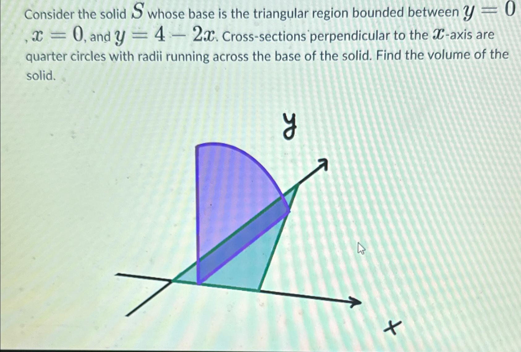 Solved Consider the solid S ﻿whose base is the triangular | Chegg.com