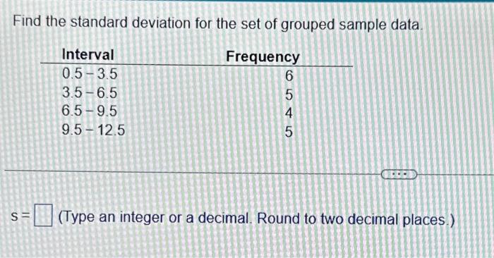 Solved Find the standard deviation for the set of grouped | Chegg.com
